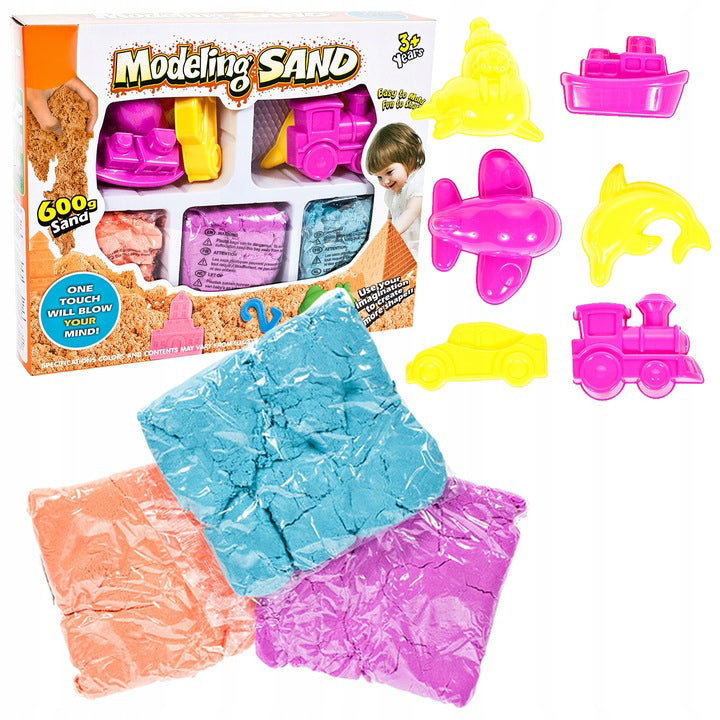 Set nisip kinetic, Zola, 3 culori x 200 gr, 6 forme pentru modelat de ...